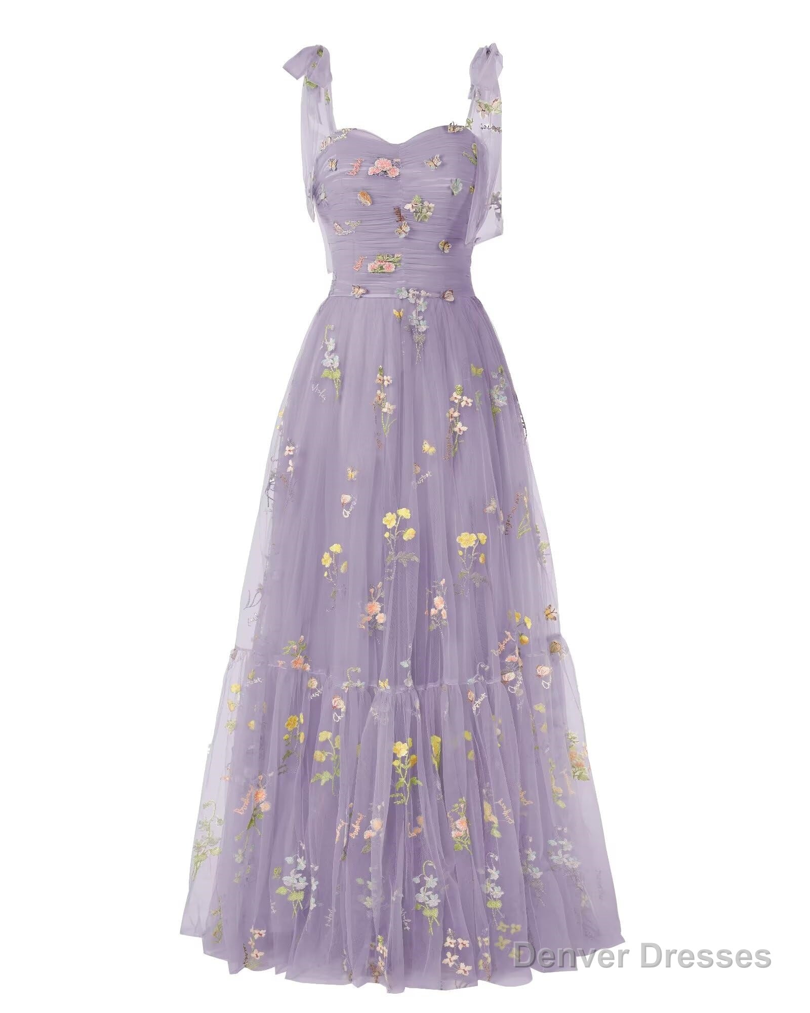 Elegant Embroidery Purple Violet Prom Dresses Sweetheart Spaghetti Str ...