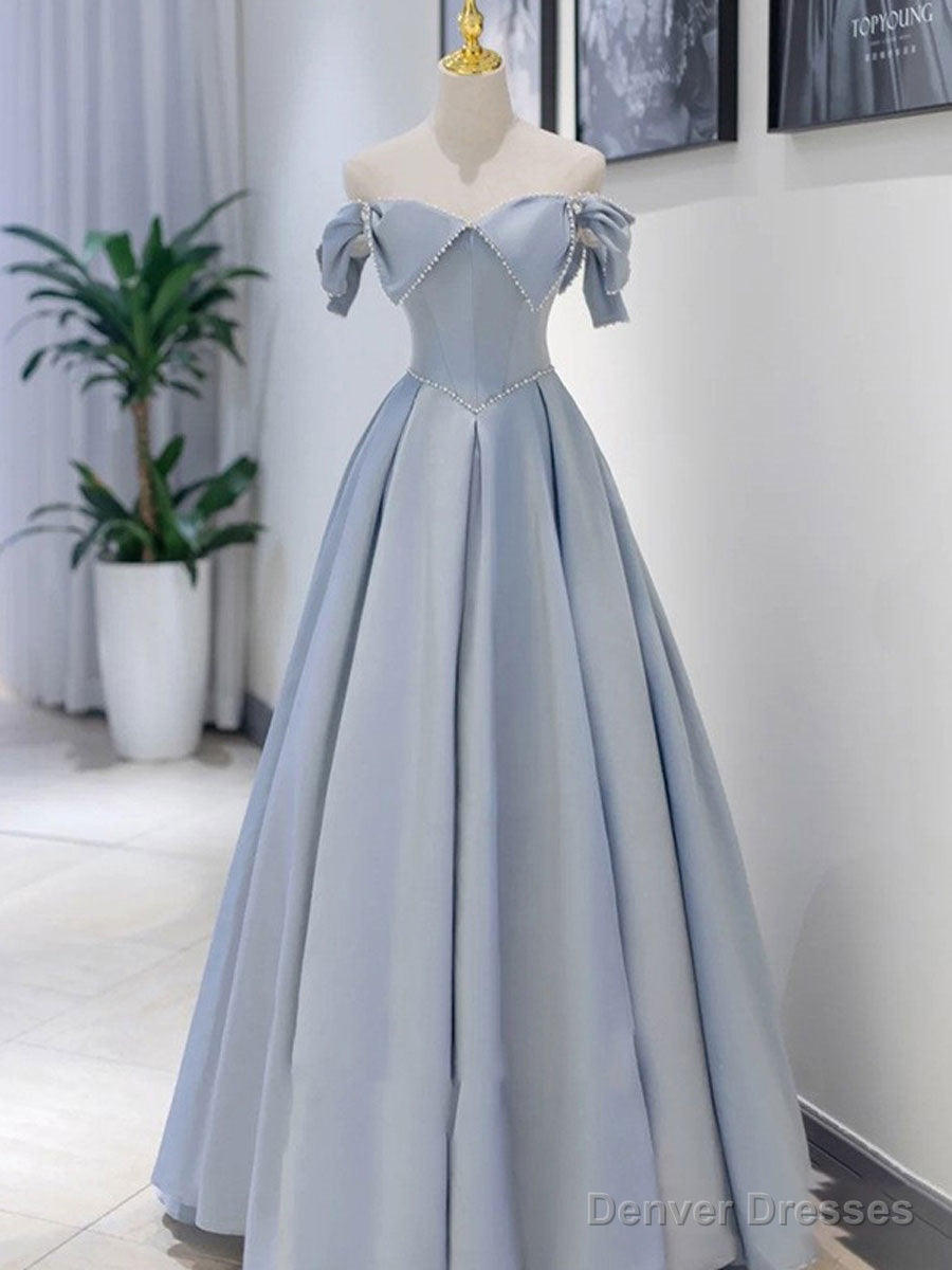 Formal Dress For Graduation, Unique Blue Satin Long Prom Dress, A line ...